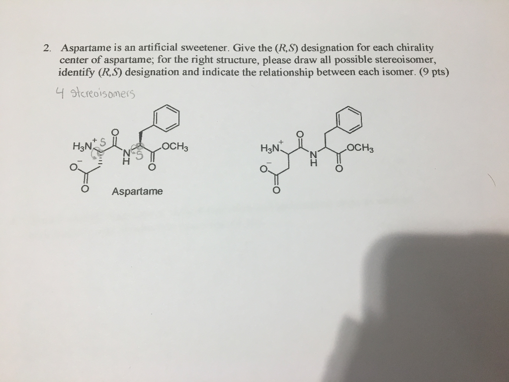 Solved Aspartame is an artificial sweetener. Give the (R, S) | Chegg.com