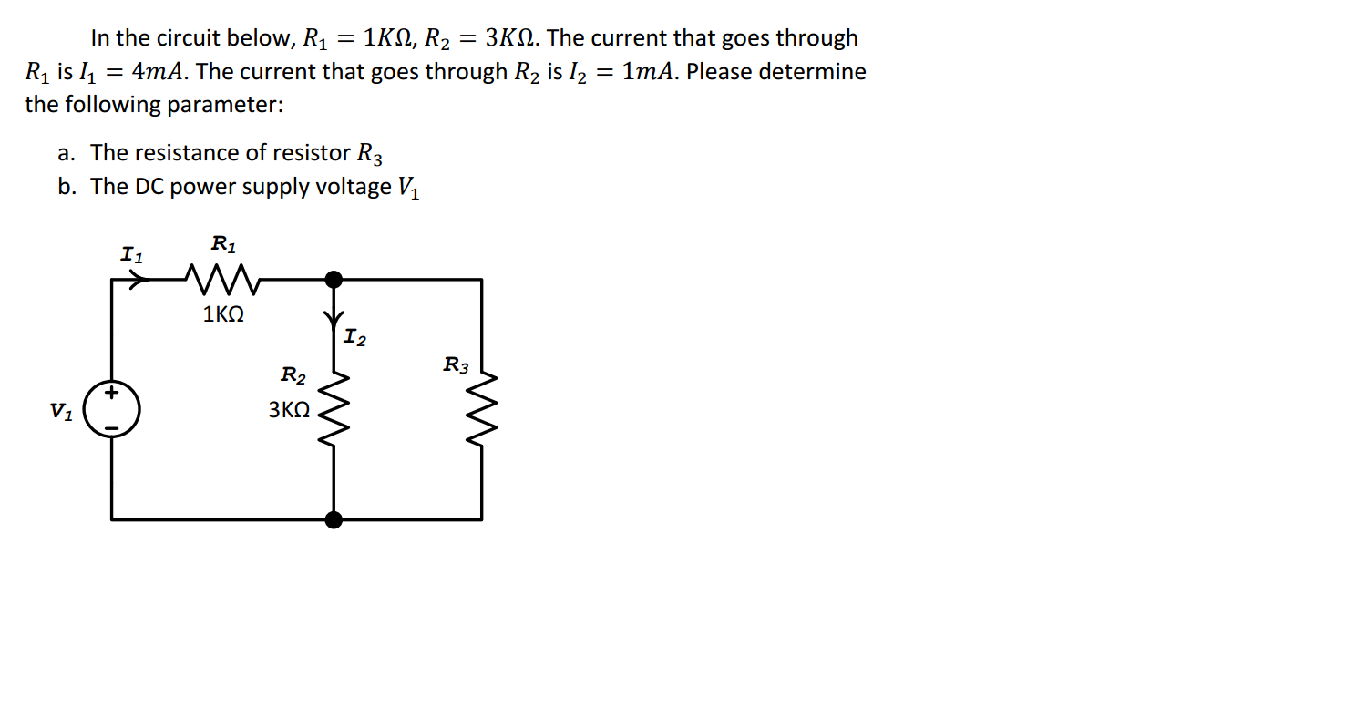 Solved In the circuit below, R1 = 1 Kilo ohm, R2 = 3 Kilo | Chegg.com
