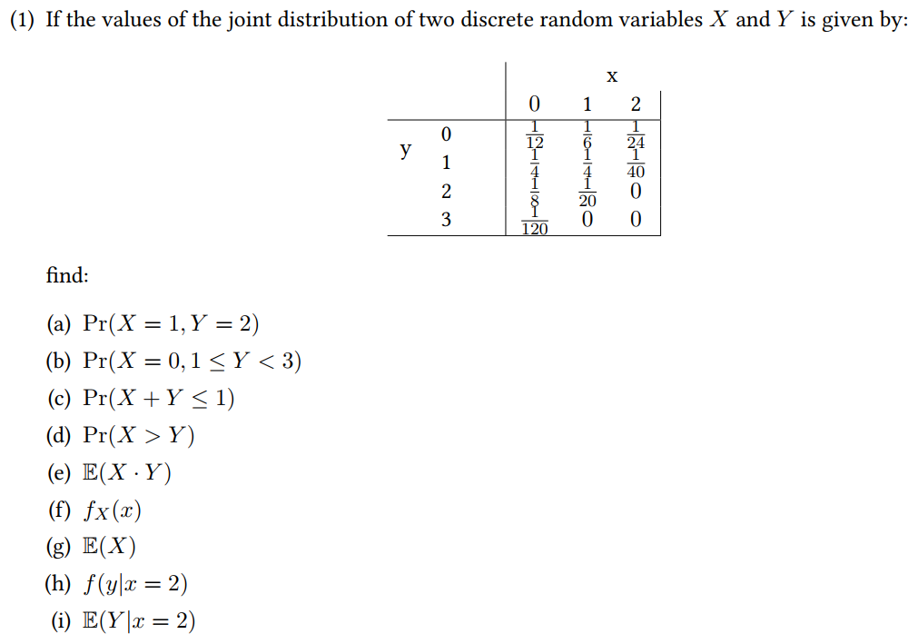 Solved (1) If the values of the joint distribution of two | Chegg.com