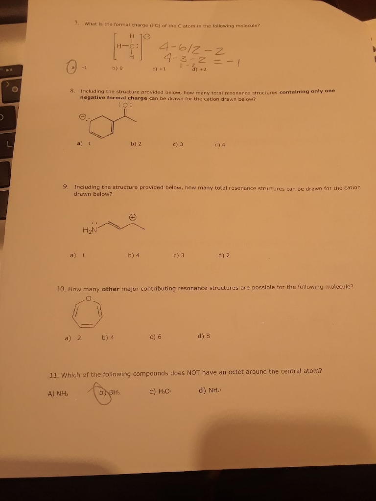 Solved 7. What is the formal charge (FC) of the C atom in | Chegg.com