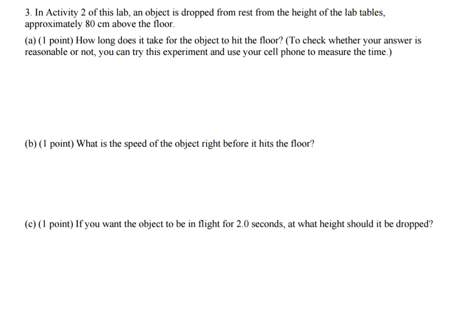 Solved In Activity 2 of this lab, an object is dropped from | Chegg.com