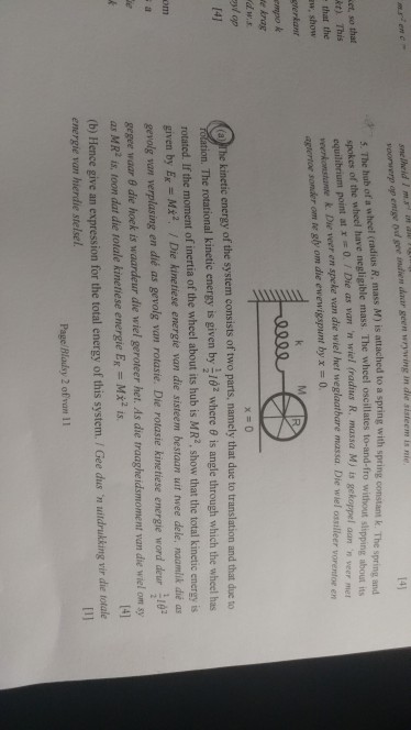 Solved The hub of a wheel (radius R, mass M) is attached to | Chegg.com