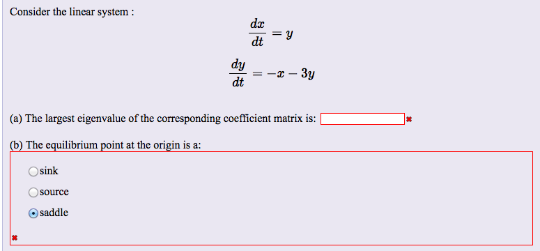 Solved Consider the linear system: dx/dt = y dy/dt = -x - | Chegg.com