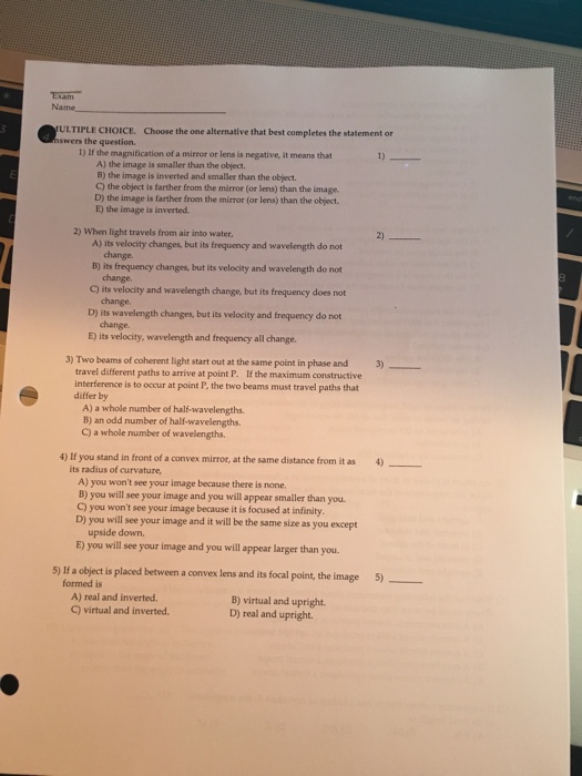 Solved If the magnification of a mirror or lens is negative, | Chegg.com
