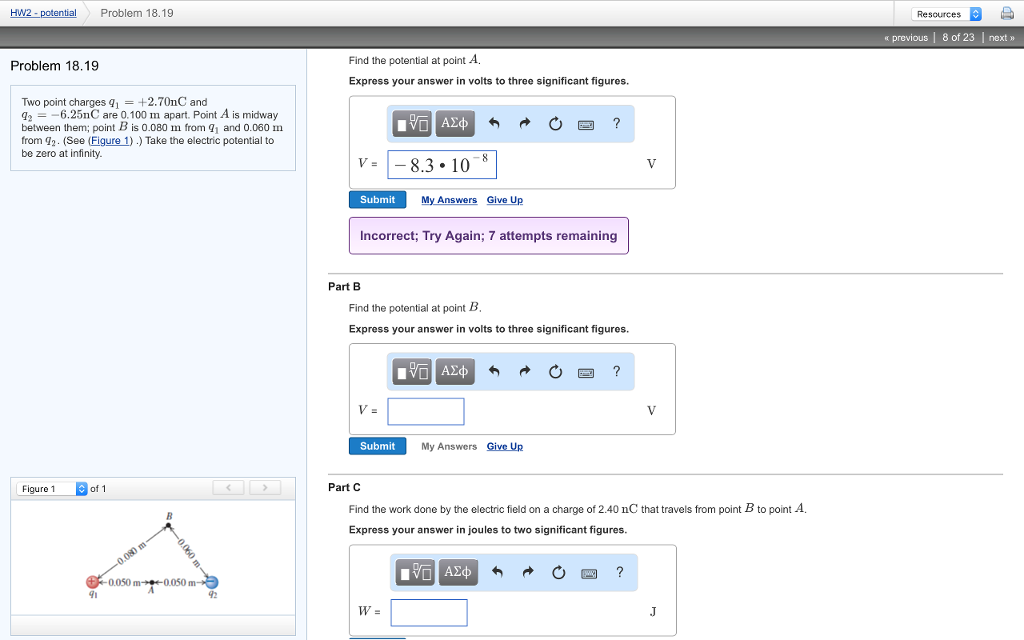 Solved HW2 -potentialProblem 18.19 Resources previous | 8 of | Chegg.com