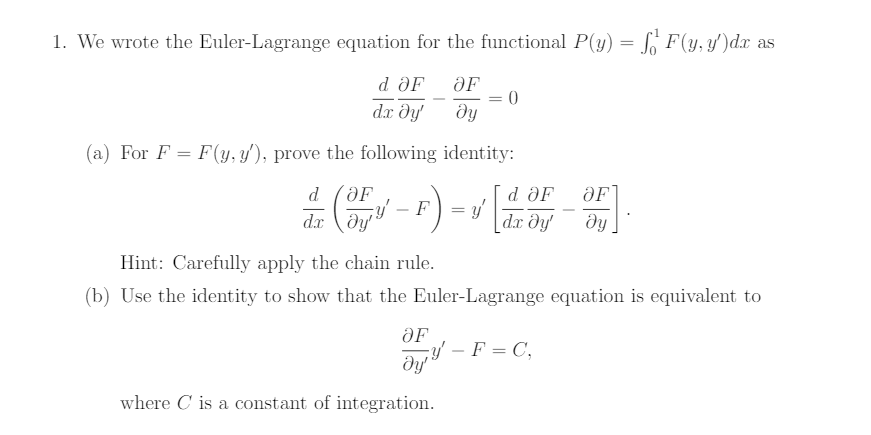 Solved We Wrote The Euler Lagrange Equation For The