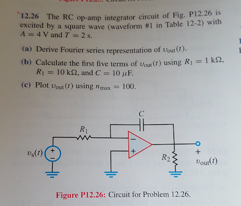 The RC op-amp integrator circuit of Fig. P12.26 is | Chegg.com