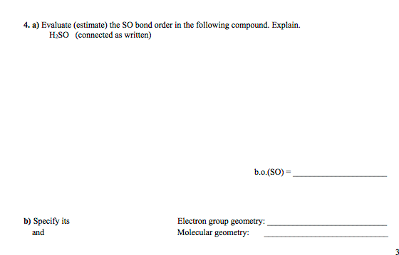 Solved Evaluate (estimate) the SO bond order in the | Chegg.com
