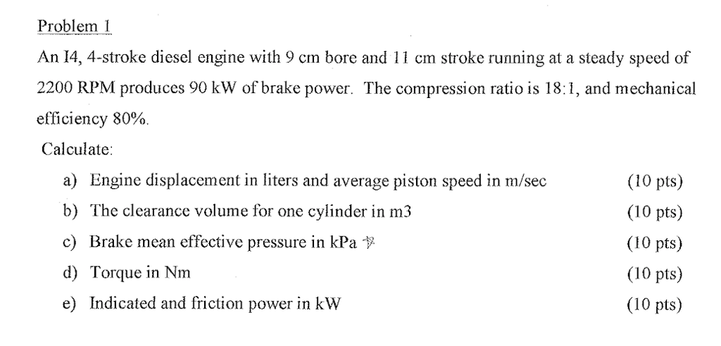 Solved Problem 1 An 14, 4-stroke diesel engine with 9 cm | Chegg.com