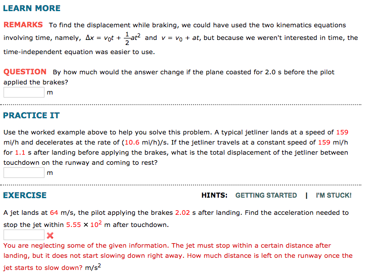 Solved LEARN MORE REMARKS To find the displacement while | Chegg.com