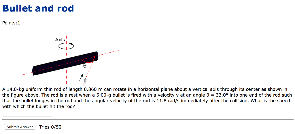 Solved Bullet and rod Points: 1 Axis A 14.0-kg uniform thin | Chegg.com