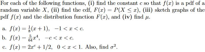 Solved For cach of the following functions, (i) find the | Chegg.com