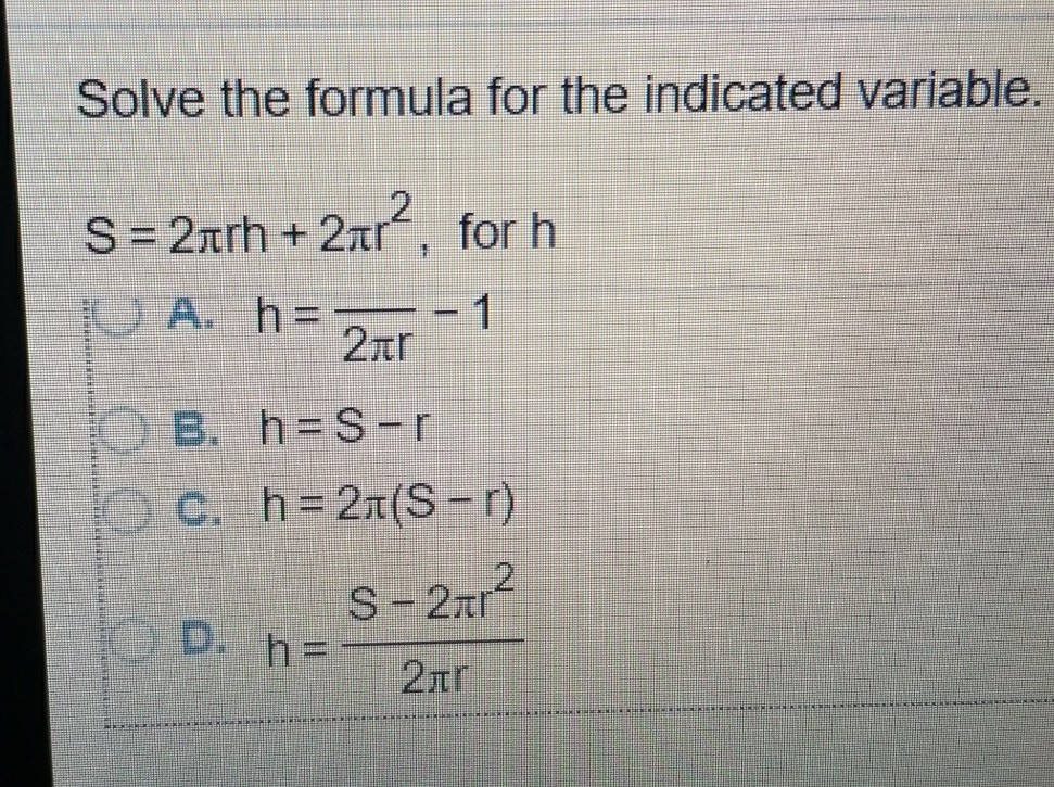 Solved Solve the formula for the indicated variable | Chegg.com