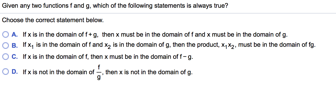 Solved Given any two functions f and g, which of the | Chegg.com