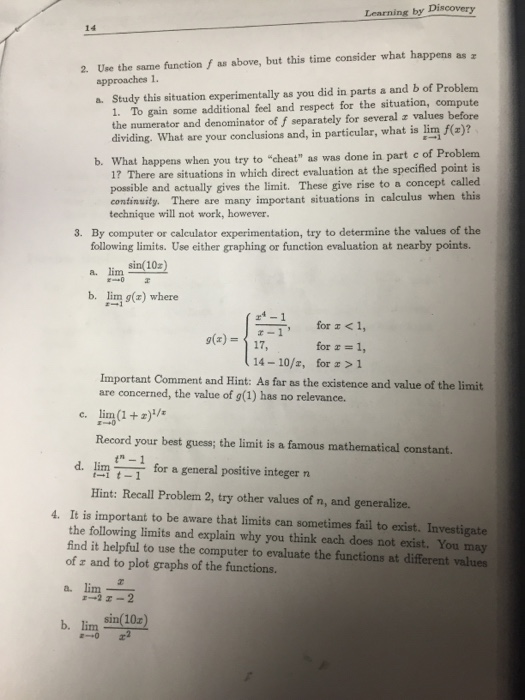 Solved Lab 2: Introduction to Limits of Functions | Chegg.com