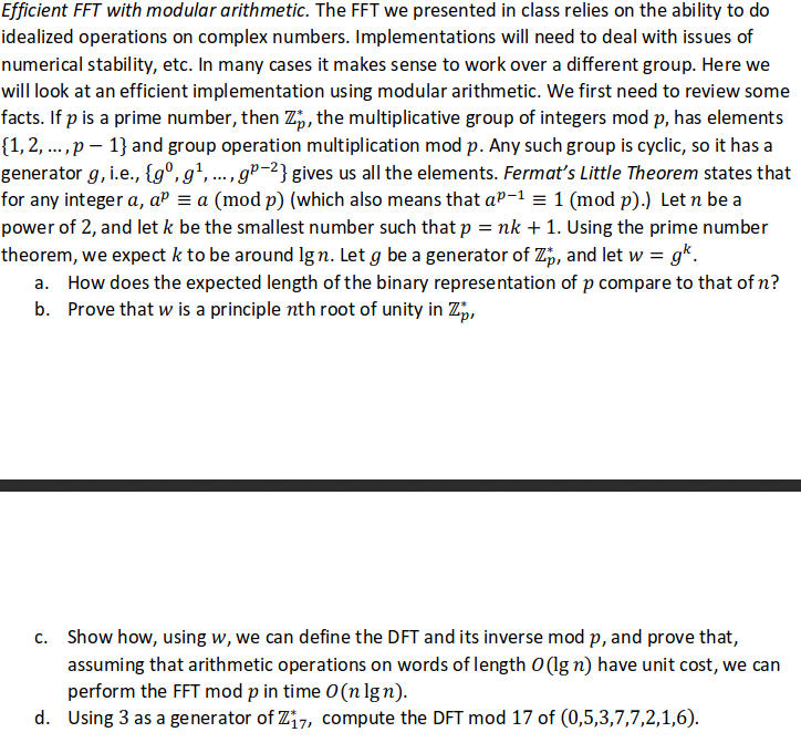 Efficient Fft With Modular Arithmetic The Fft We
