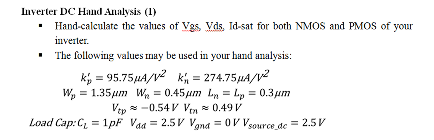 Solved Inverter DC Hand Analysis (1) Hand-calculate the | Chegg.com