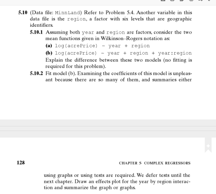 5.10 (Data file: MinnLand) Refer to Problem 5.4. | Chegg.com