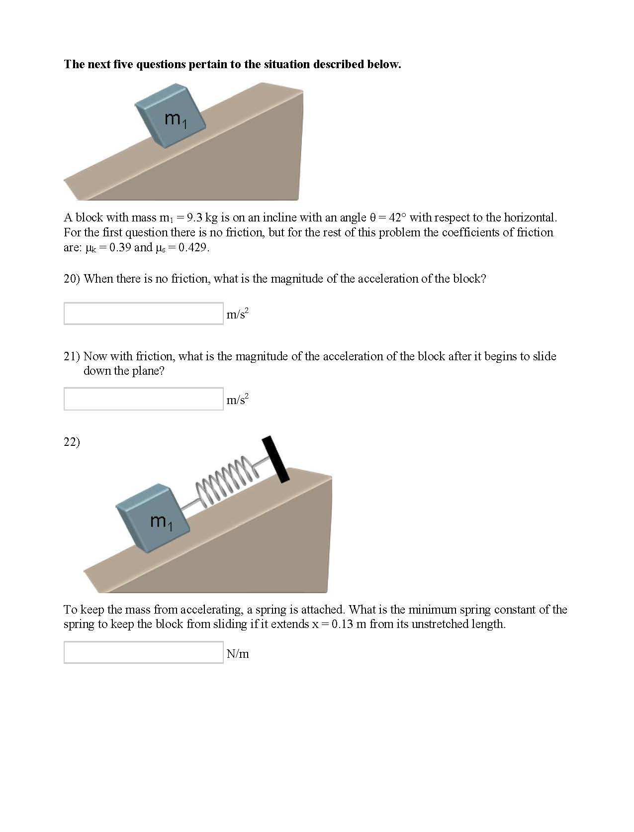 Solved A block with mass m_1 = 9.3 kg is on an incline with | Chegg.com