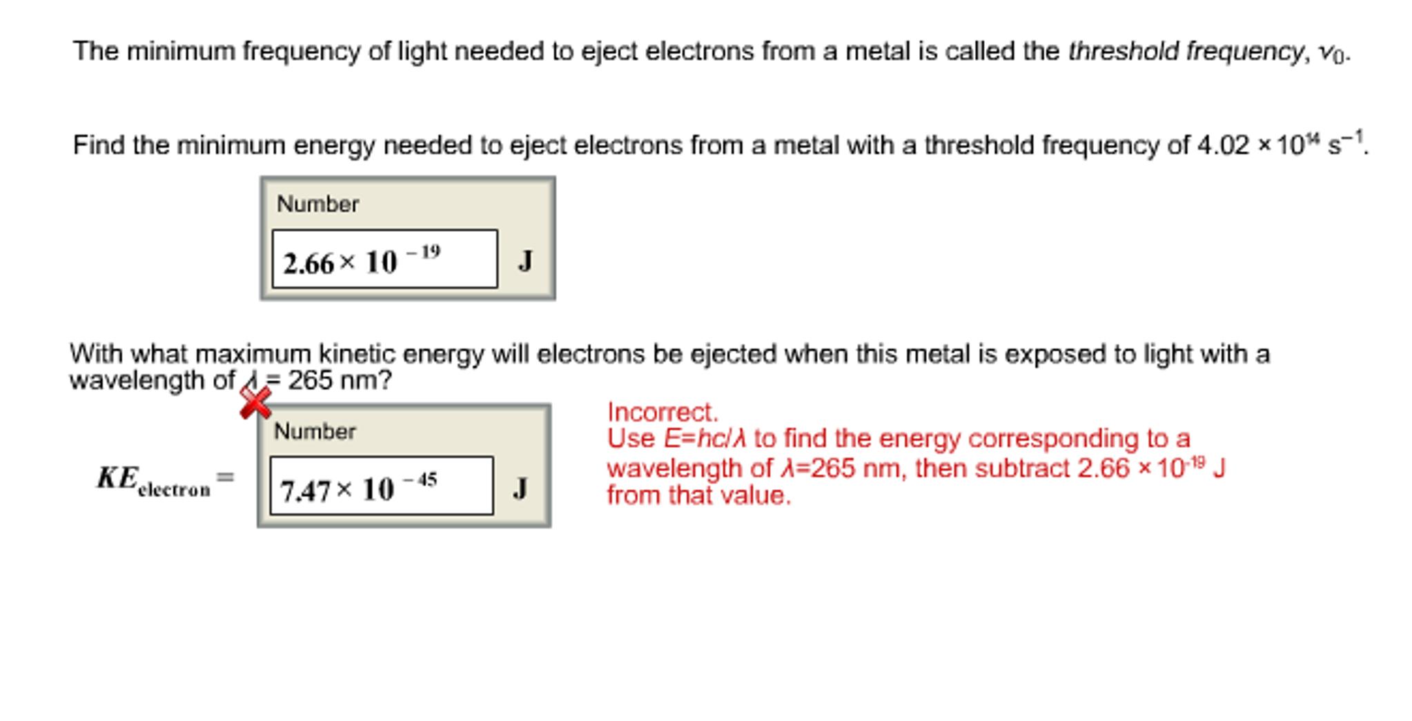 Solved The minimum frequency of light needed to eject | Chegg.com