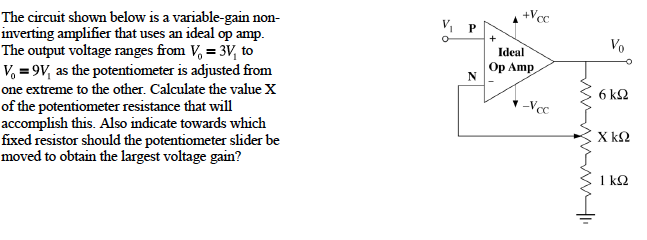 Solved The circuit shown below is a variable-gain non | Chegg.com