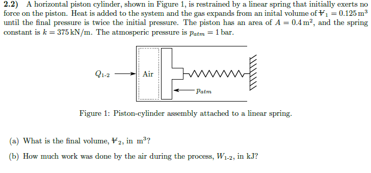 Solved show your work! 2.2) A horizontal piston cylinder, | Chegg.com