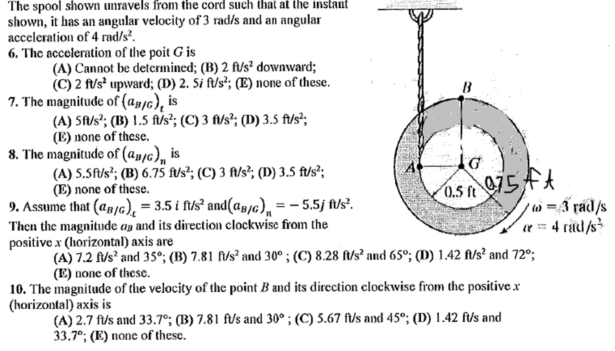 Solved The spool shown unravels from the cord such that at | Chegg.com
