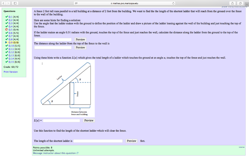 Solved A fence 2 feet tall runs parallel to a tall building | Chegg.com