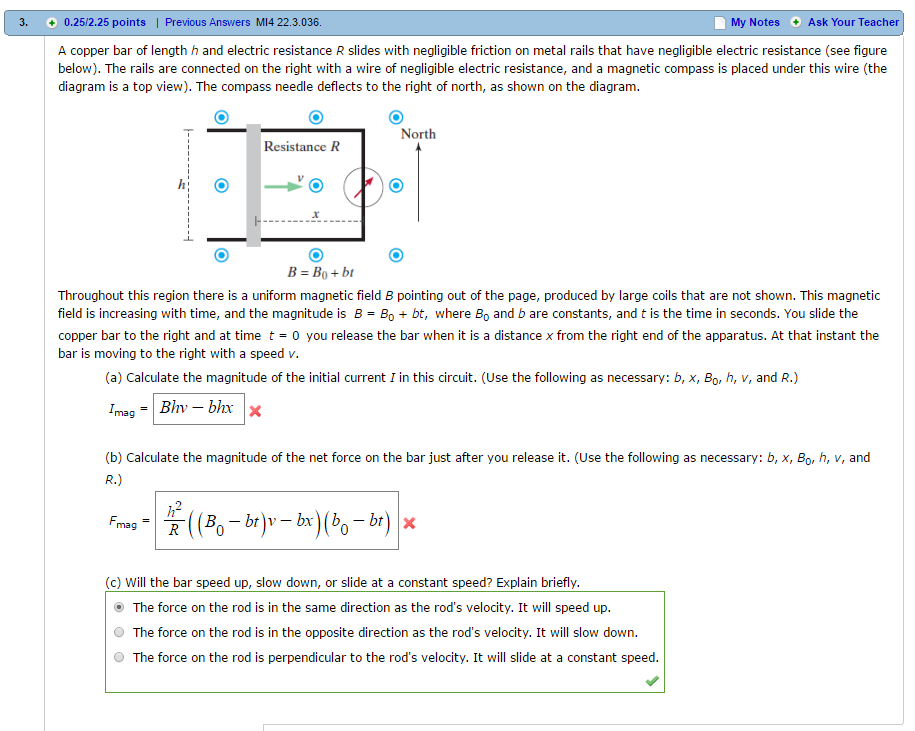 Solved A copper bar of length h and electric resistance R | Chegg.com
