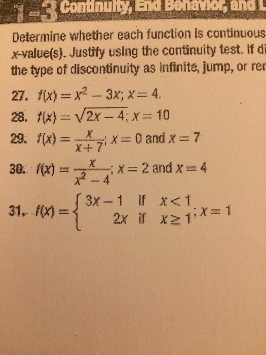 Solved Determine whether each function is continuous | Chegg.com
