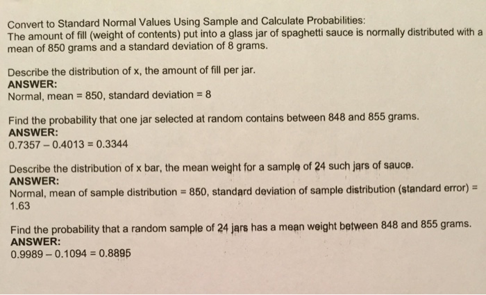 Solved Convert to Standard Normal Values Using Sample and | Chegg.com