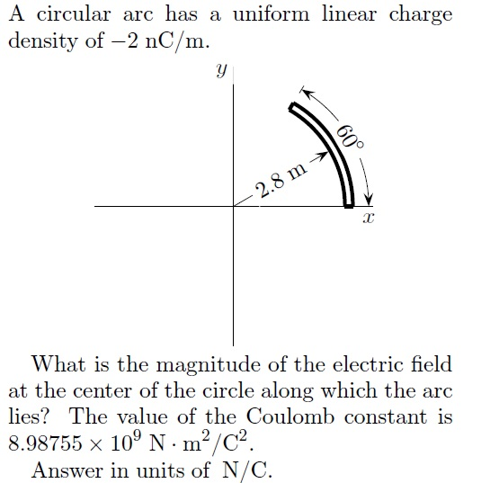 Solved A circular arc has a uniform linear charge density of | Chegg.com