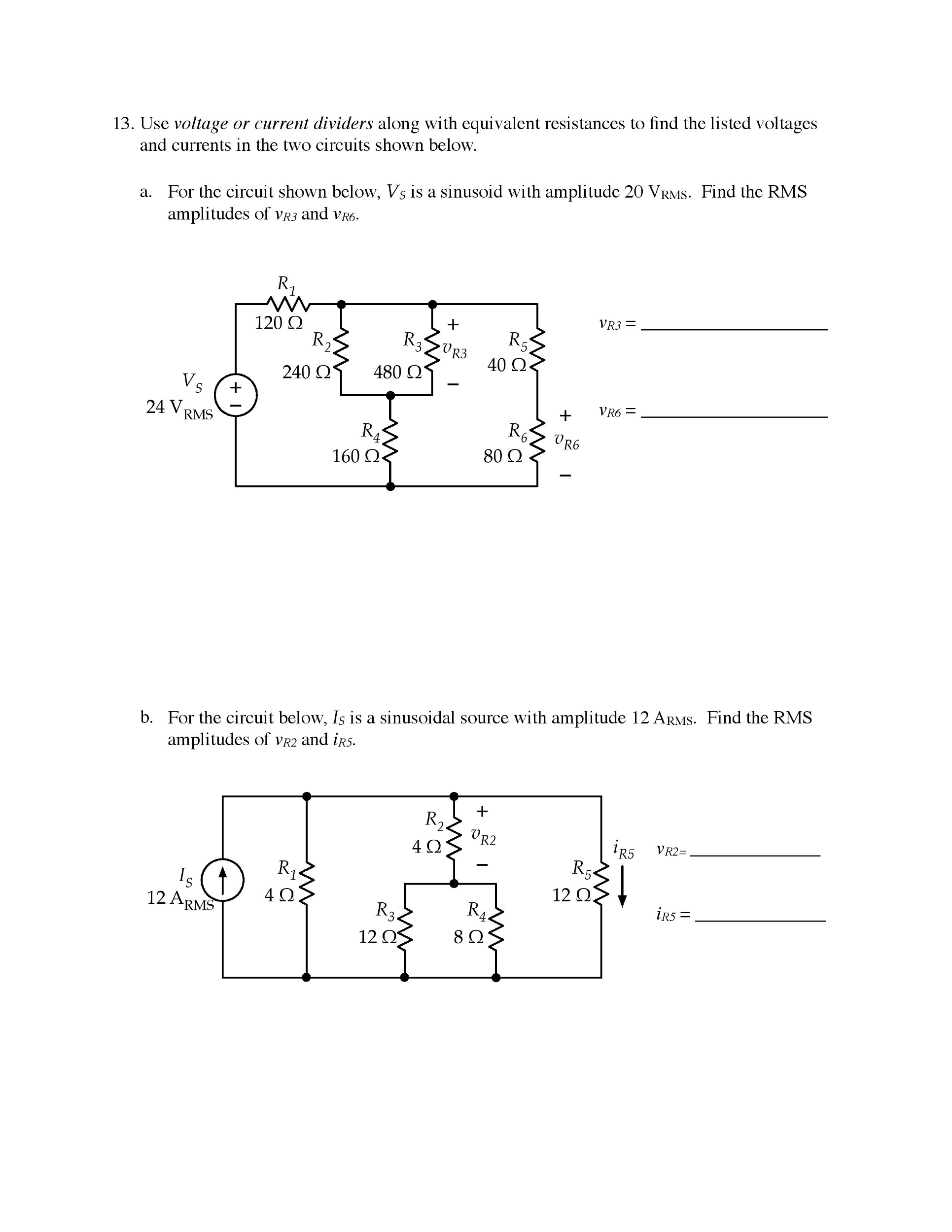 Solved Use voltage or current dividers along with equivalent | Chegg.com