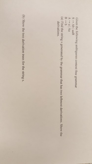 Solved Given the following ambiguous context free grammar S | Chegg.com