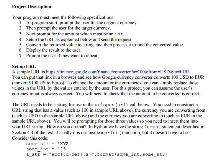 Solved Project Description Your program must meet the | Chegg.com
