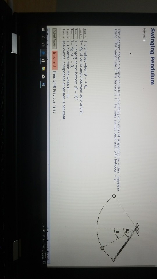 Solved Swinging Pendulum Points: 1 The diagram shows a | Chegg.com