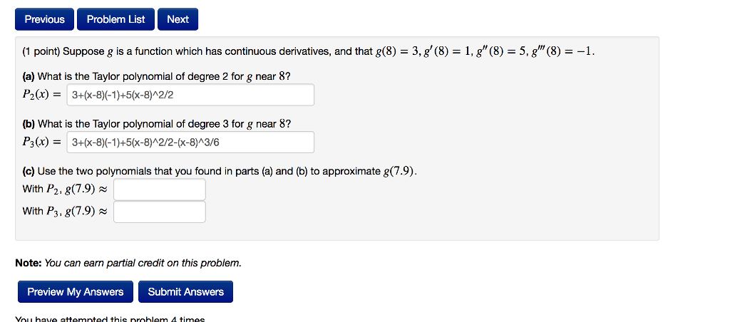 Solved Previous Problem List Next (1 point) Suppose g is a | Chegg.com