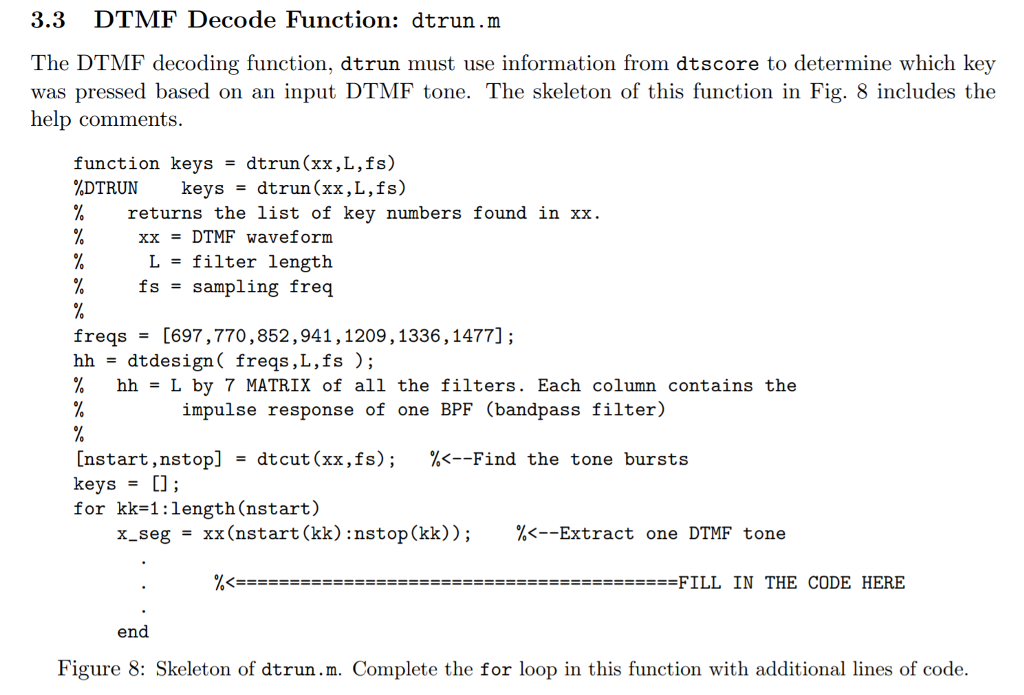 3.3 DTMF Decode Function: dtrun.m The DTMF decoding | Chegg.com
