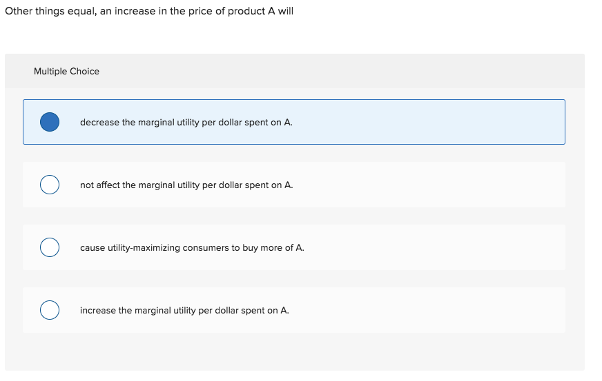 Solved Other things equal, an increase in the price of | Chegg.com