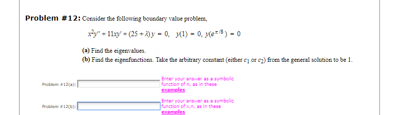 Solved | Problem #12 : Consider the following boundary talue | Chegg.com
