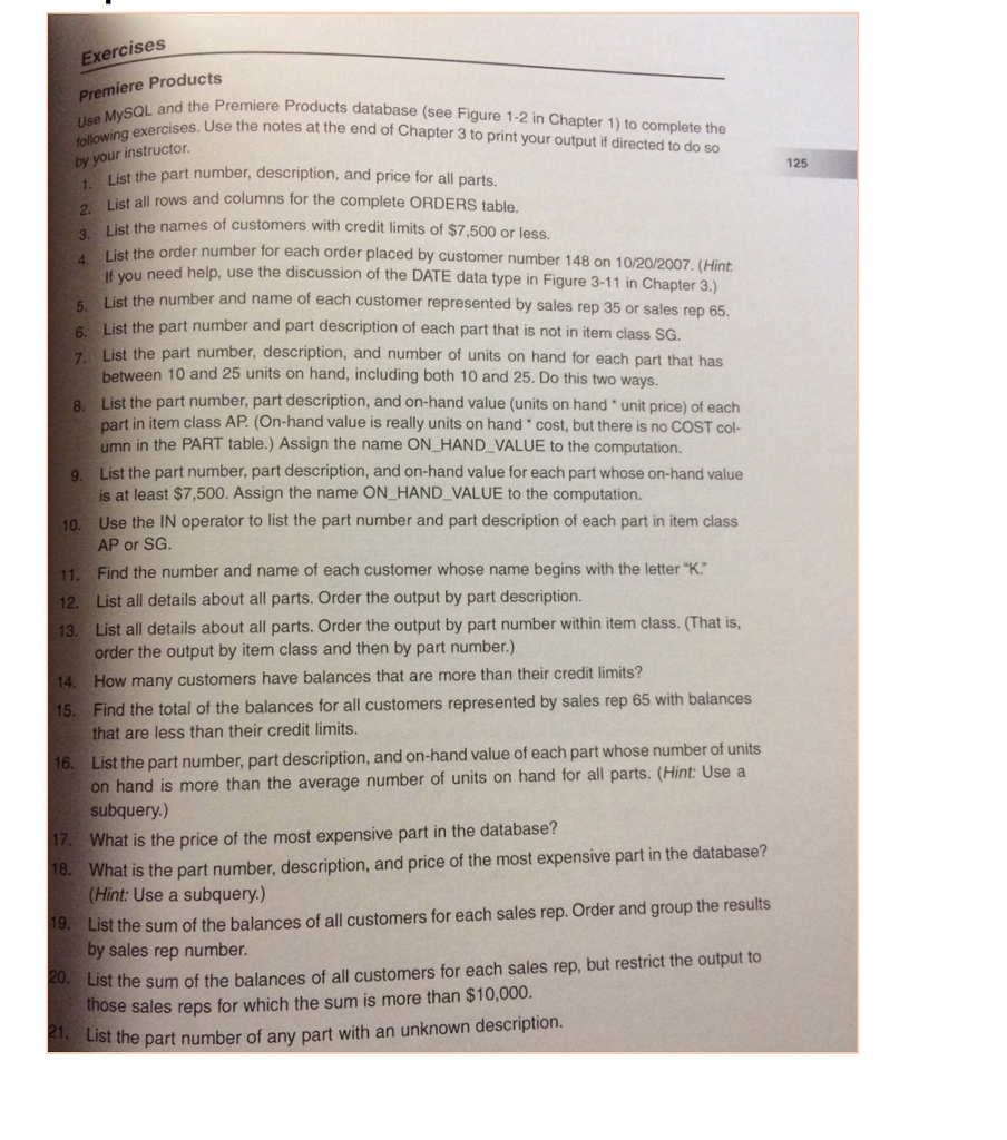 Solved QUESTION 11 1. Premiere Products Database: Problem 10 | Chegg.com