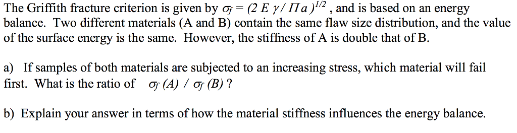 Solved The Griffith fracture criterion is given by oj (2 E | Chegg.com