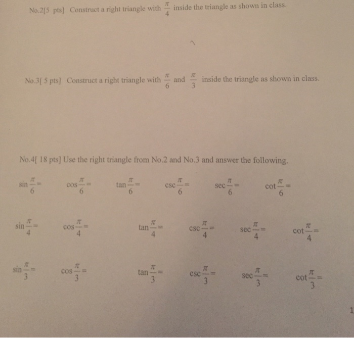 Solved Construct a right triangle with pi/4 inside the | Chegg.com