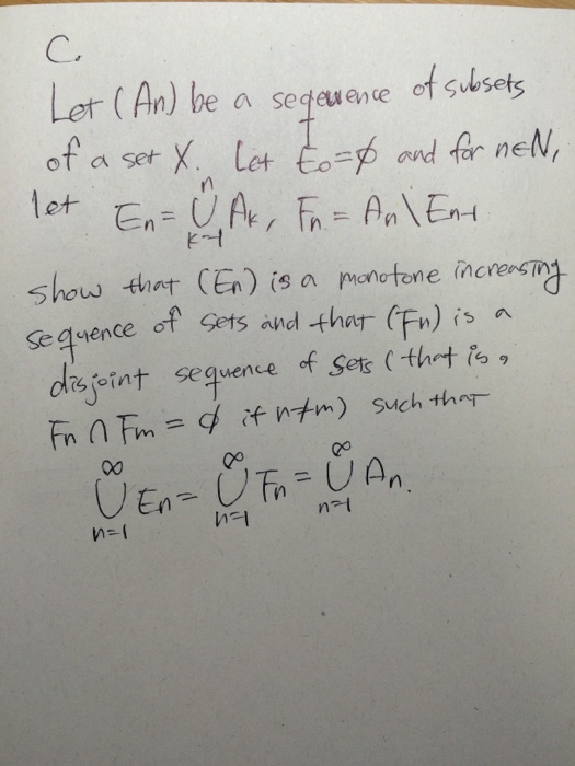 Solved Let (An) be a sequence of subsets and for new, of a | Chegg.com