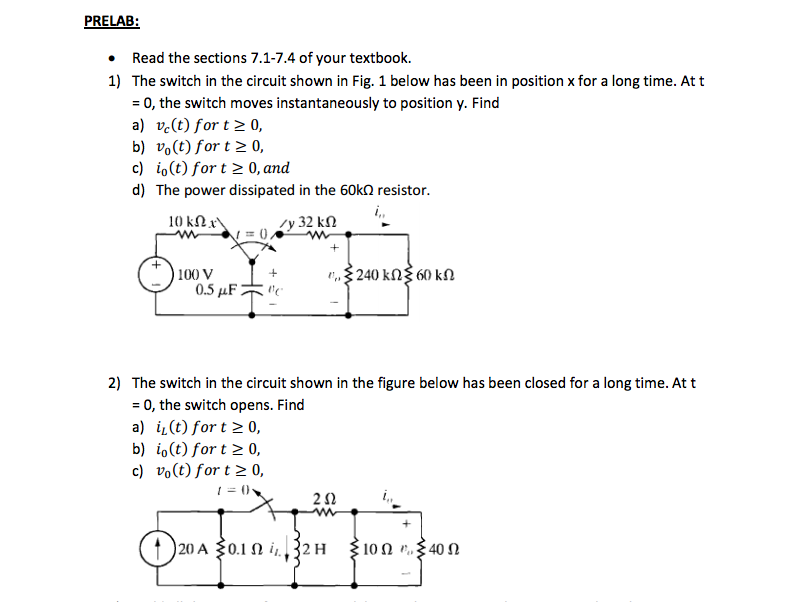 Solved The switch in the circuit shown in Fig. 1 below has | Chegg.com