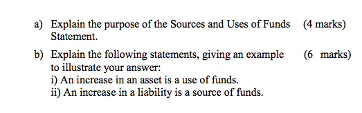 Solved a) Explain the purpose of the Sources and Uses of | Chegg.com