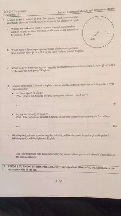Solved PHY 230 Laboratory Prelab: Rotational Motion and | Chegg.com