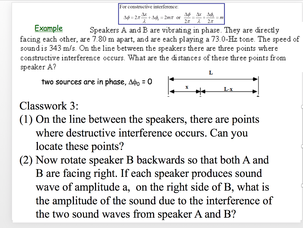 Solved For constructive interference Example facing each | Chegg.com