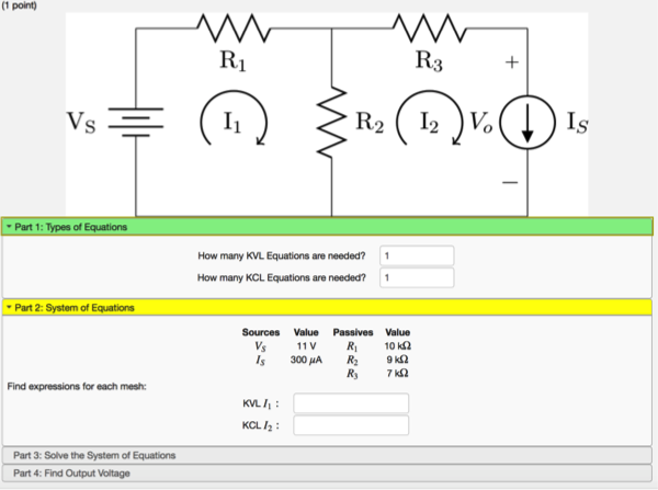 Solved (1 point) 3 Part 1 How many KVL Equations are | Chegg.com