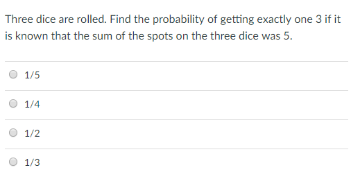 Solved Three dice are rolled. Find the probability of | Chegg.com